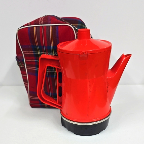 Vintage | Dining | Vintage Red Coffee Percolator With Plaid Bag | Poshmark